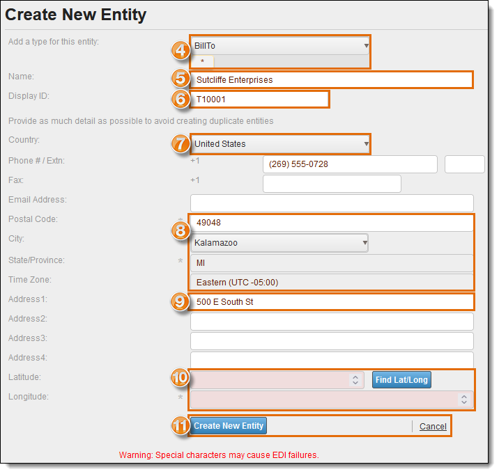 Create a Bill To Entity
