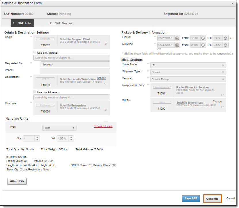 Create a Service Authorization Form (SAF)
