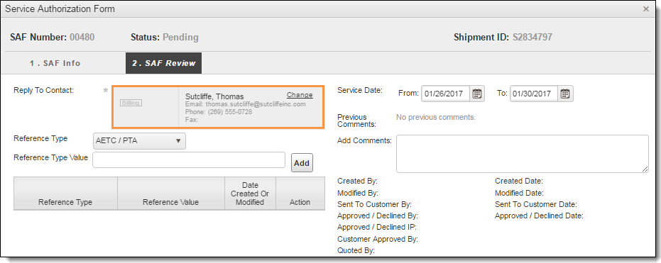 Create a Service Authorization Form (SAF)