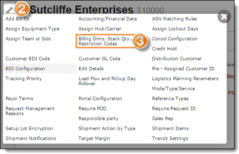 Configure Billing Dimensions, Stack Quantities, and Restriction Codes