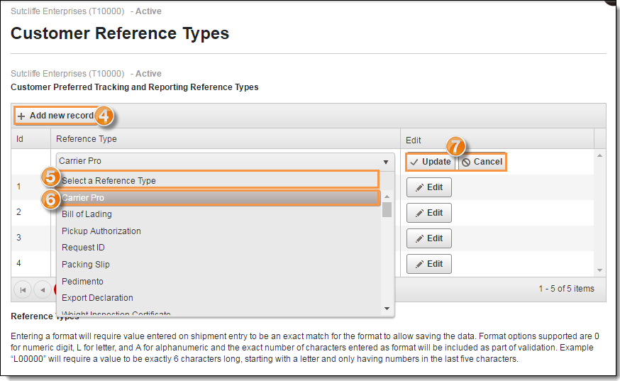 Add or Edit Customer Preferred Tracking and Reporting Reference Types