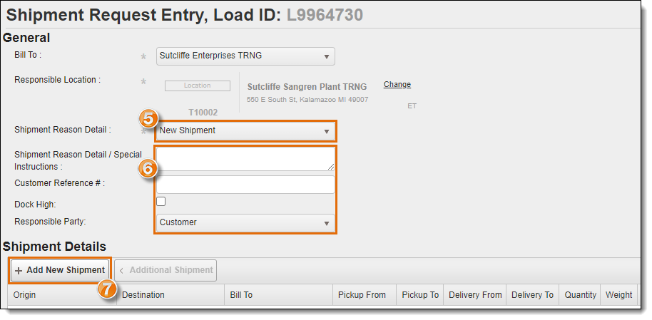 Adding an Unplanned Shipment Request