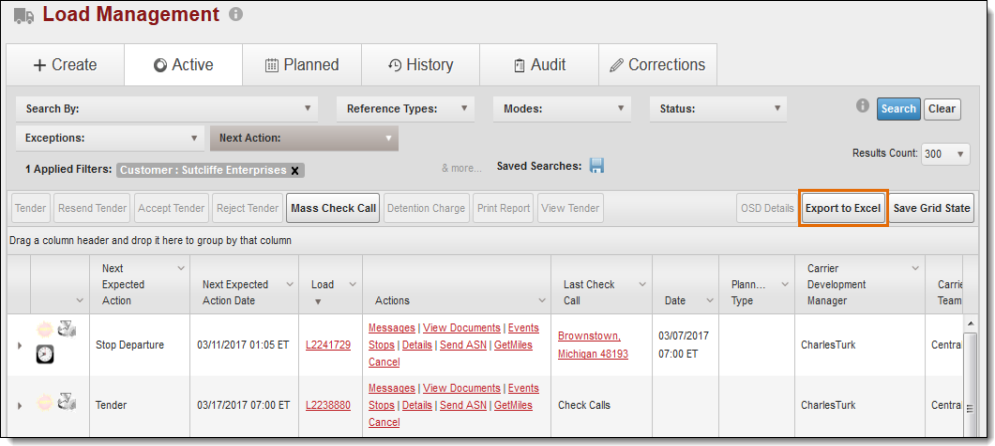Export Search Results to a Spreadsheet