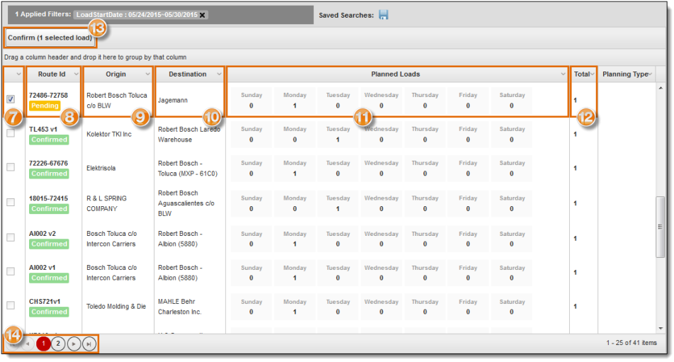 View and Confirm Multiple Logistics Plans