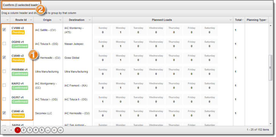 View and Confirm Multiple Logistics Plans