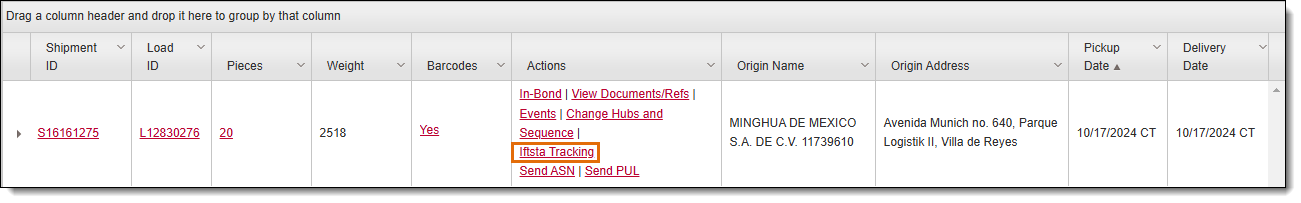 View or Download IFTSTA Tracking Event Log