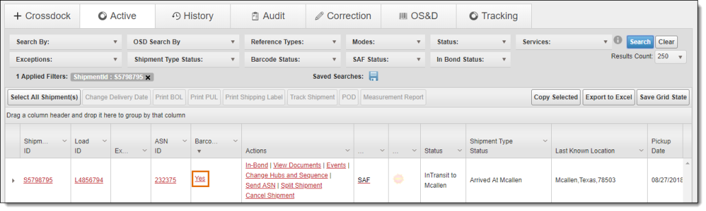 View a Handling Unit's Barcode History
